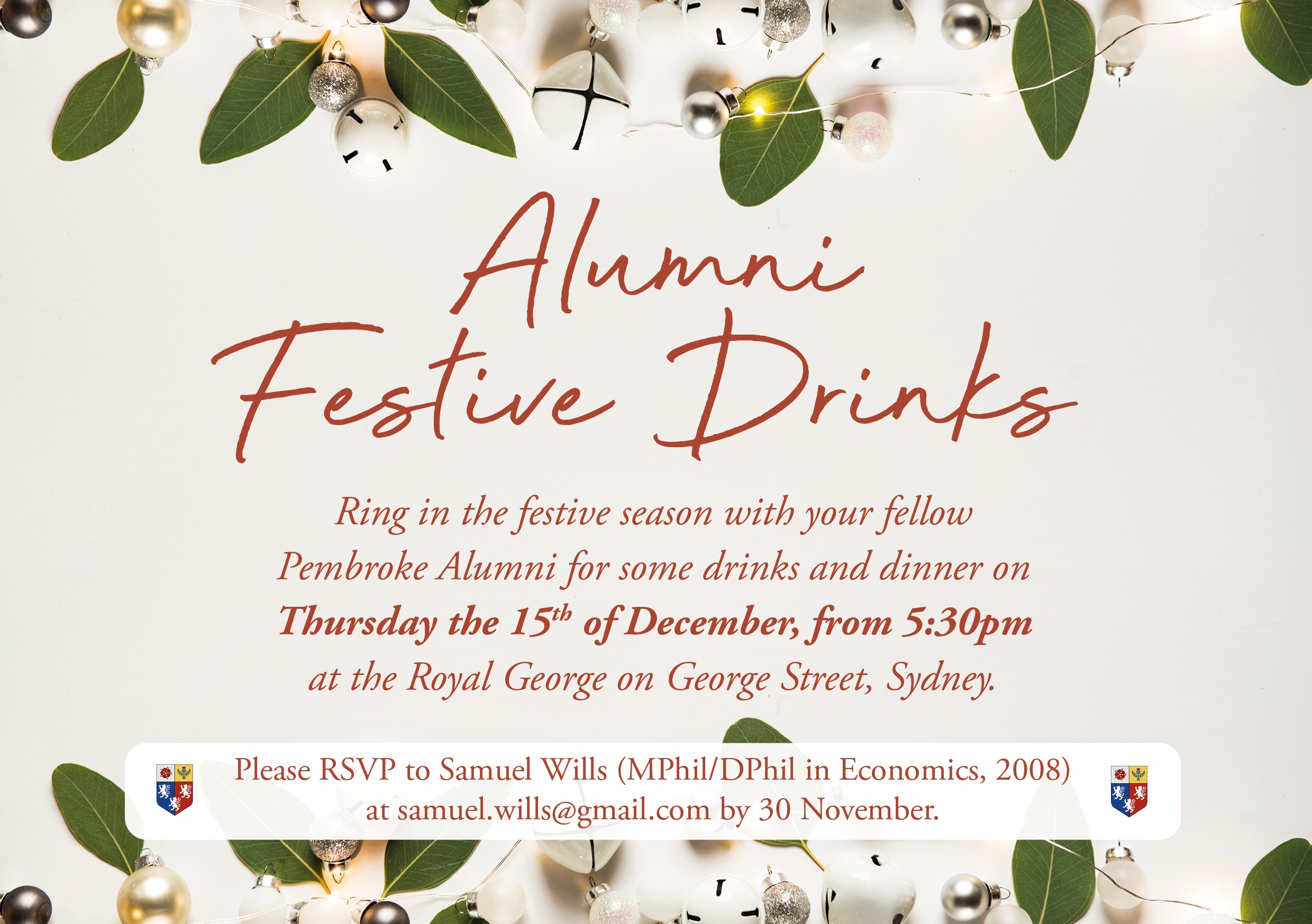 Sydney Alumni Event: Festive Drinks | Pembroke college