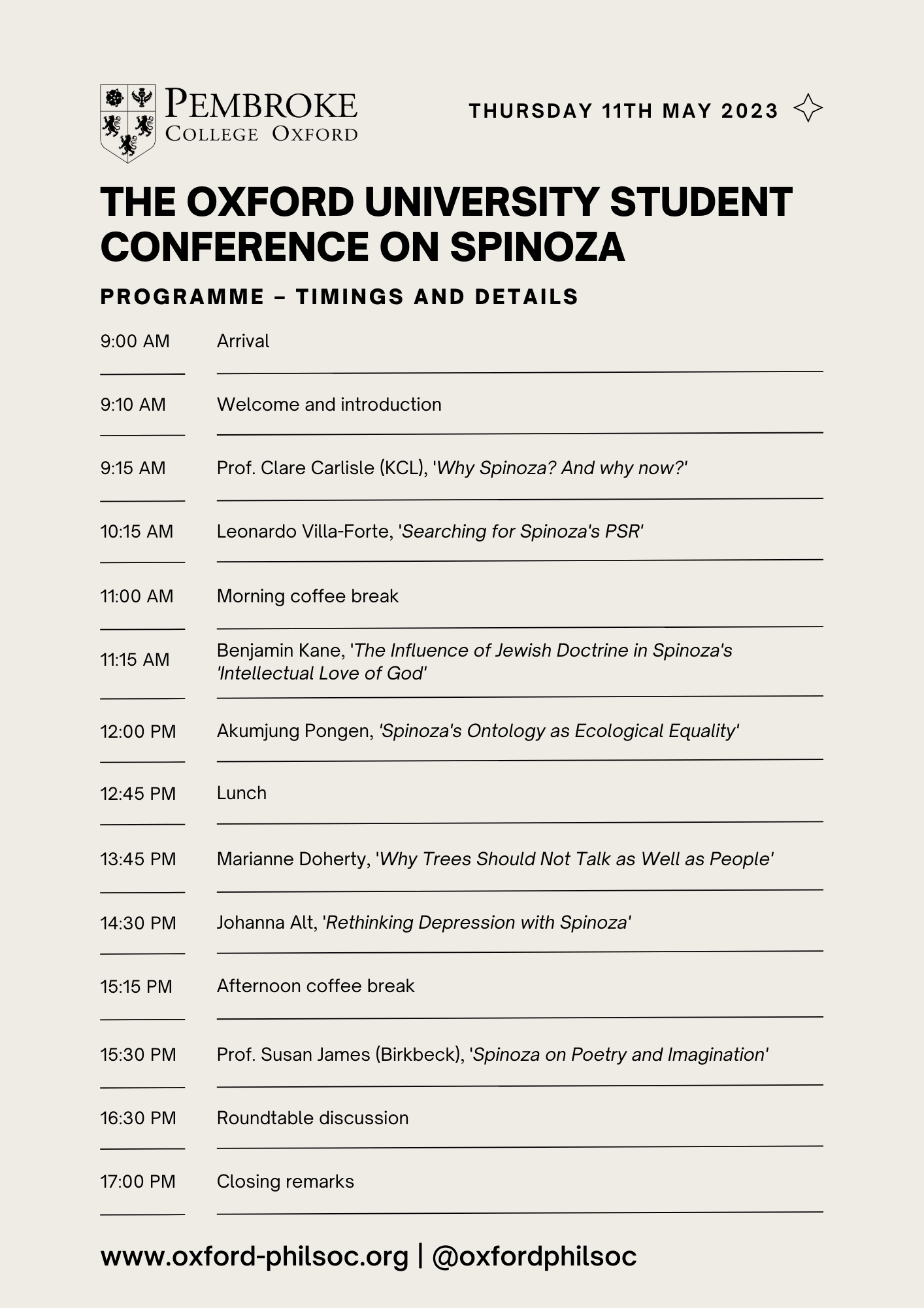 Oxford University Student Conference on Spinoza | Pembroke college